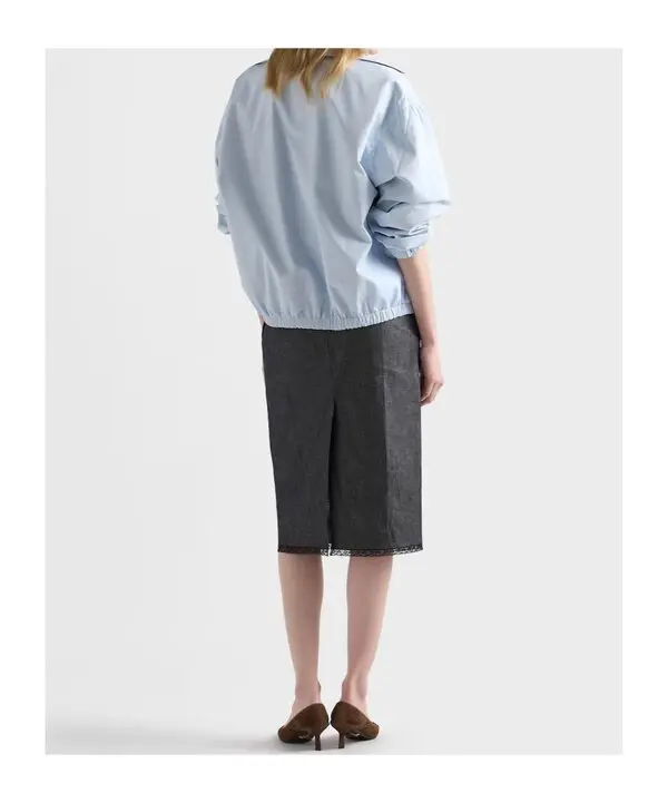 Prada Chambray Midi Skirt With Elasticated Waistband - Grey