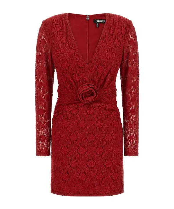 ROTATE BY BIRGER CHRISTENSEN Lace V-neck Mini Dress - Red
