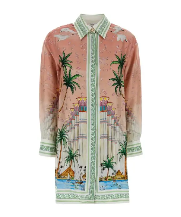 Casablanca Printed Twill Shirt Dress - Gray