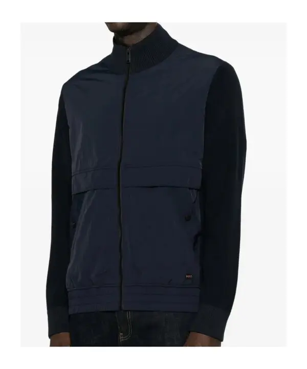 Hugo Boss Knitted-panel Zip-up Jacket