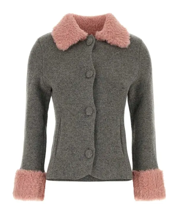 Moschino Single-breasted Sweater With Fur Trim