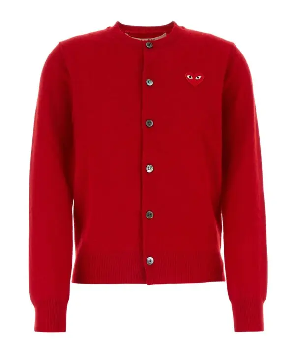 Play Comme Des Garcon Logo Patch Cardigan - Red