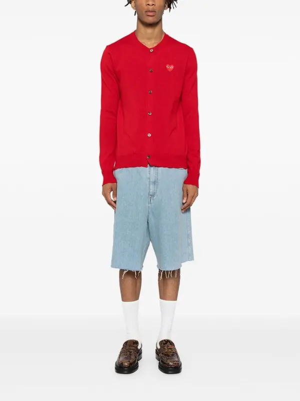Play Comme Des Garcon Logo Patch Cardigan - Red