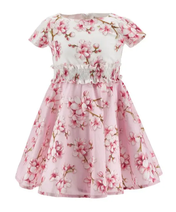 Monnalisa Peach Blossom Floral Print Dress