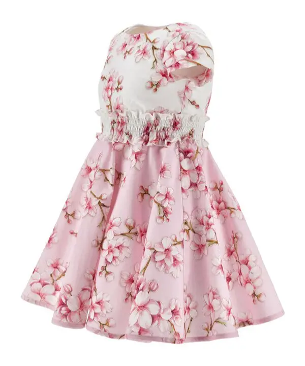 Monnalisa Peach Blossom Floral Print Dress