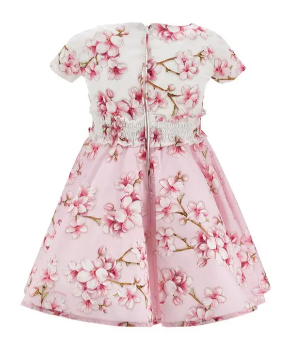 Monnalisa Peach Blossom Floral Print Dress