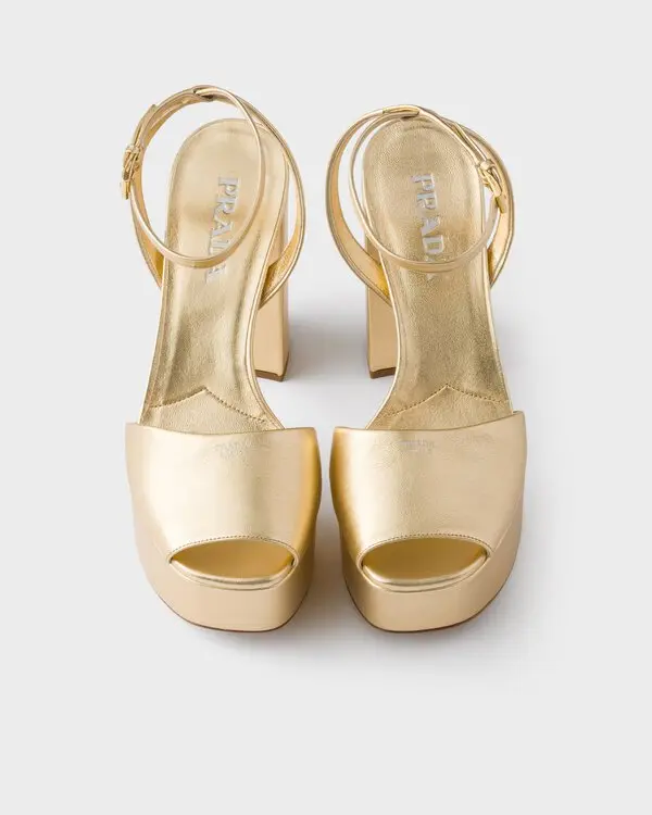 Prada Mordoré Nappa Leather Platform Sandals - Platinum