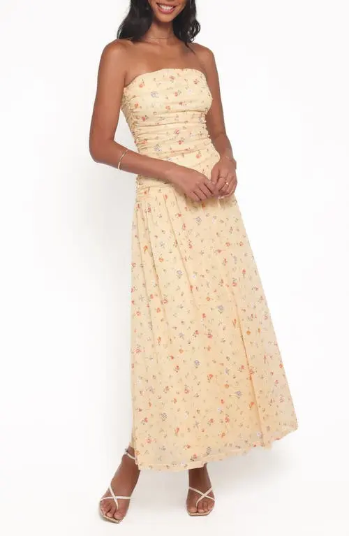 PETAL & PUP Calypso Floral Strapless Maxi Dress - Yellow Meadow