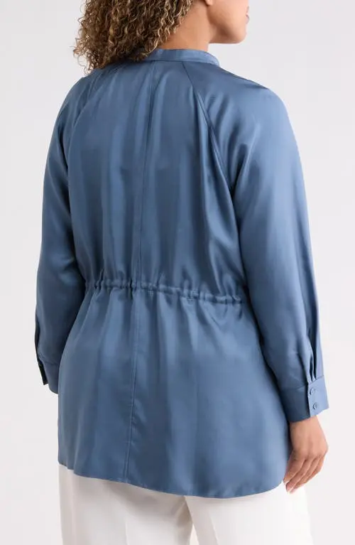 Eileen Fisher Silk Mandarin Collar Shirt With Drawstring Waist - Coldspring