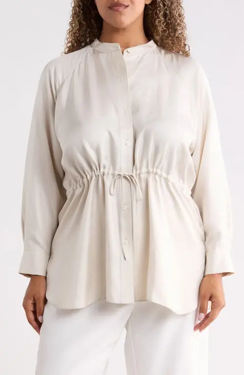 Eileen Fisher Silk Mandarin Collar Shirt - Plstr