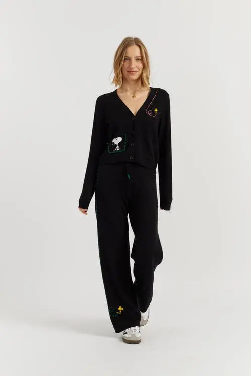 Chinti & Parker Wool-cashmere Peanuts Stripe Wide Leg Track Pants - Black