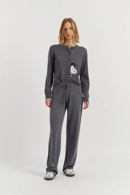 Chinti & Parker Wool-cashmere Peanuts Stripe Wide Leg Track Pants - Grey