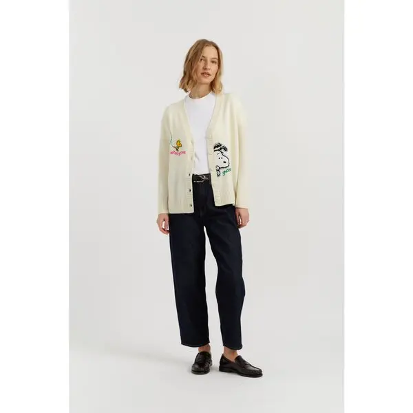 Chinti & Parker Wool-cashmere Snoopy Embroidered Cardigan - Cream