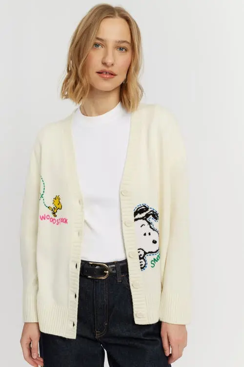 Chinti & Parker Wool-cashmere Snoopy Embroidered Cardigan - Cream