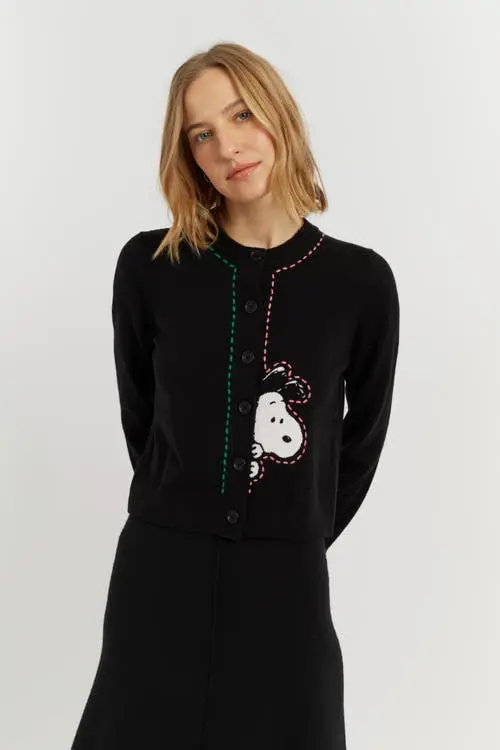 Chinti & Parker Wool-cashmere Snoopy Peep Cardigan - Black