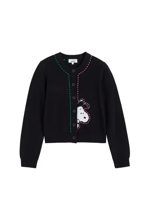 Chinti & Parker Wool-cashmere Snoopy Peep Cardigan - Black