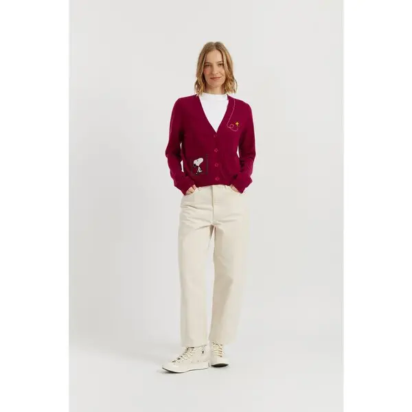Chinti & Parker Wool-cashmere Snoopy Pocket Cardigan - Cherry