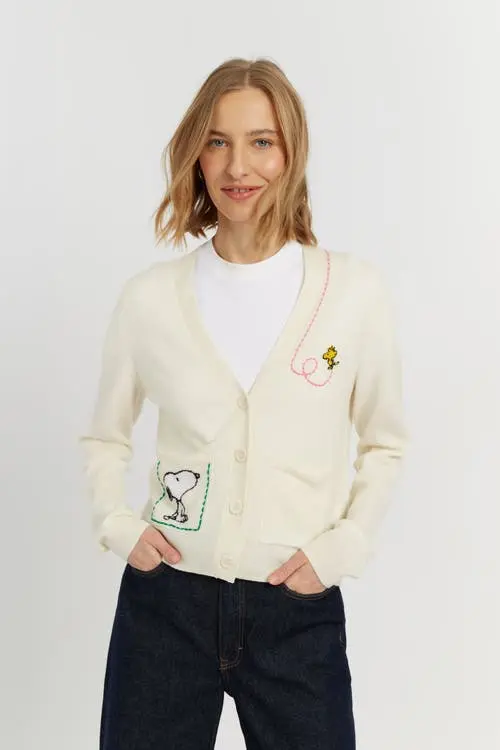 Chinti & Parker Wool-cashmere Snoopy Pocket Cardigan - Cream