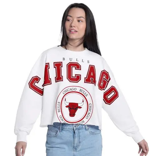 G-III 4HER BY CARL BANKS Chicago Bulls Bleachers Cropped French Terry Sweatshirt By - White