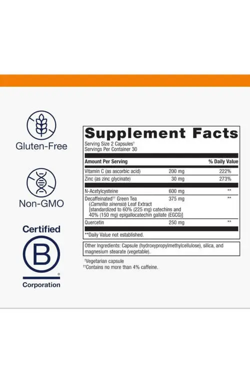 METAGENICS Immune Active Quercetin Nac Zinc Egcg Vitamin C Supplement 30 Servings