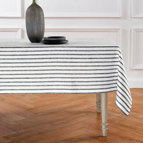 Solino Home Linen Tableclothmadison Stripe - Black And Natural