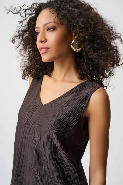 Joseph Ribkoff Pleated Satin Flared V-neck Top