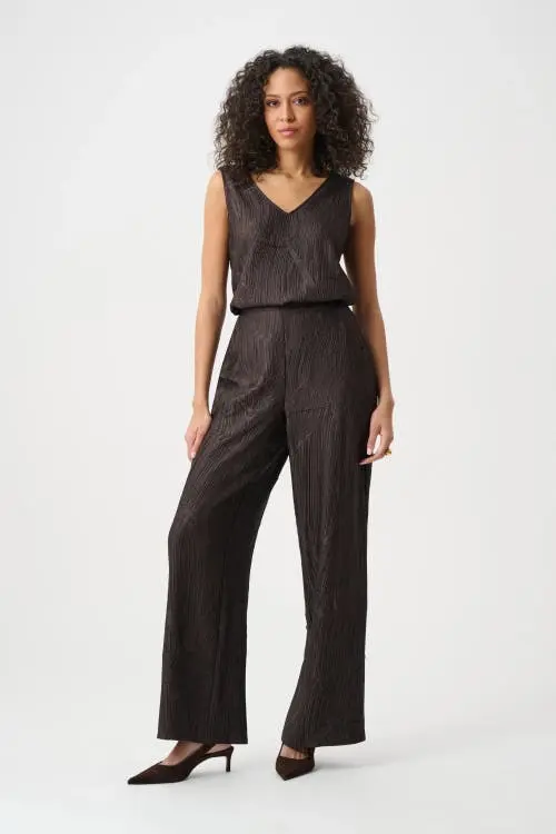 Joseph Ribkoff Pleated Satin Flared V-neck Top