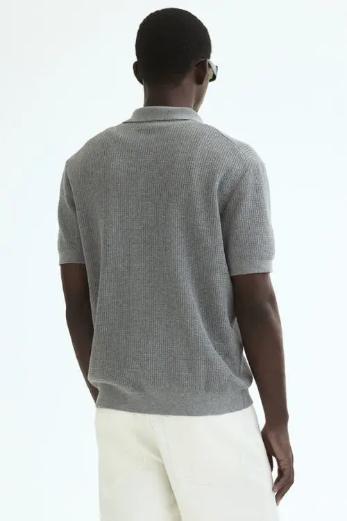 H&M Regular-fit Knit Polo Shirt - Gray Melange