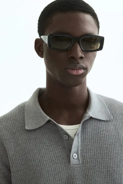 H&M Regular-fit Knit Polo Shirt - Gray Melange