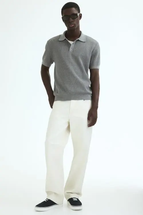H&M Regular-fit Knit Polo Shirt - Gray Melange