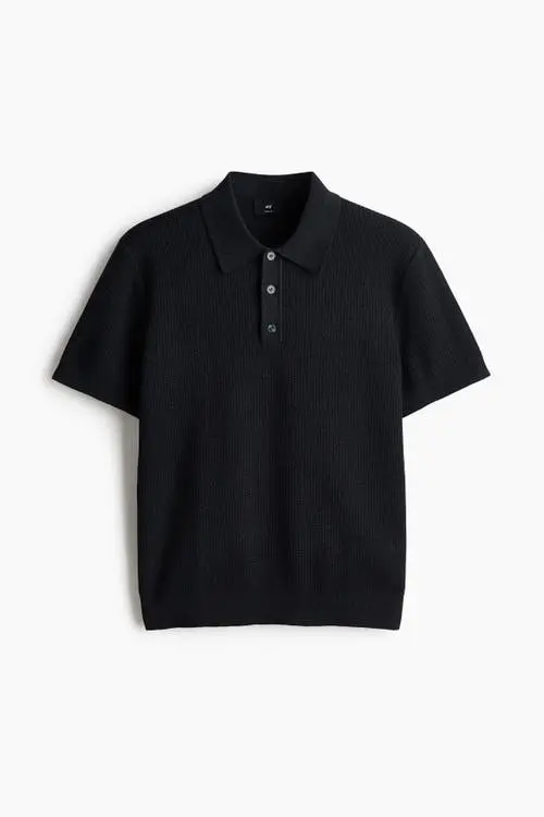 H&M Regular-fit Knit Polo Shirt - Navy Blue