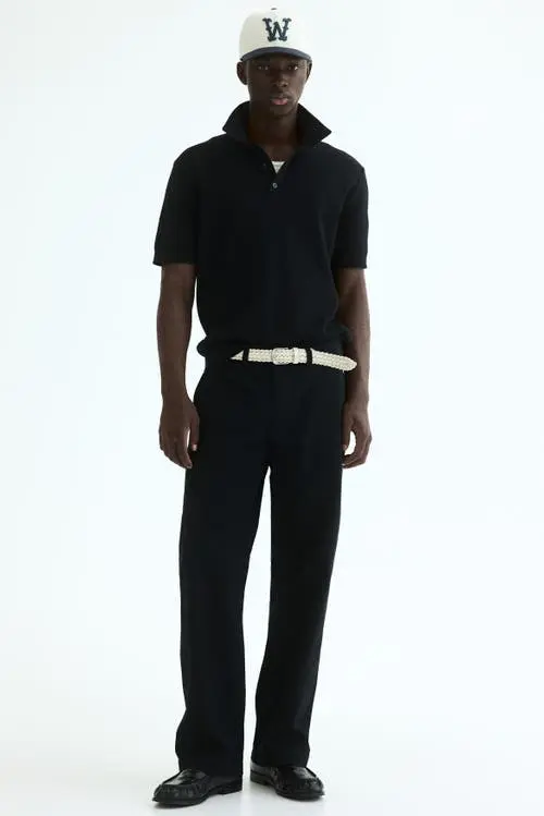 H&M Regular-fit Knit Polo Shirt - Navy Blue