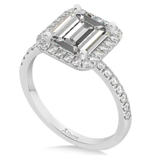 ALLUREZ Emerald Cut Diamond Engagement Ring In 14k White Gold