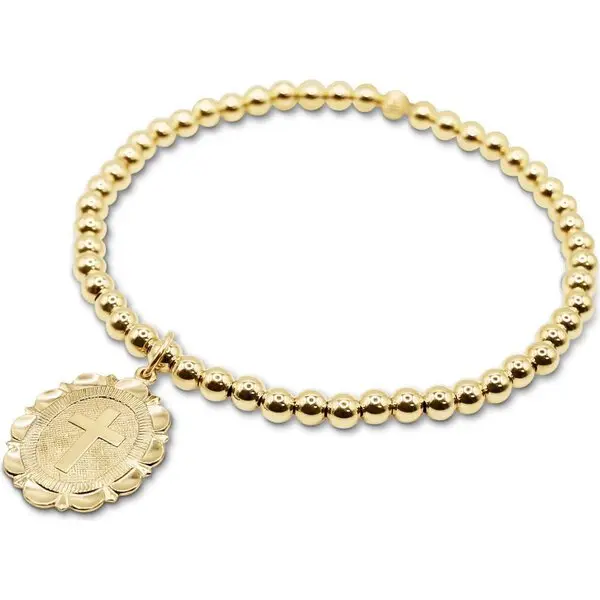 BOWOOD LANE 14k Filled Beaded Cross Medallion Bracelet