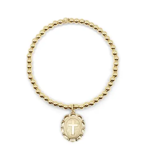 BOWOOD LANE 14k Filled Beaded Cross Medallion Bracelet