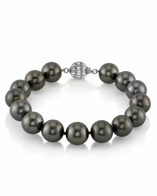 The Pearl Source 10-11mm Tahitian South Sea Pearl Bracelet In Aaaa Quality - White Gold Clasp