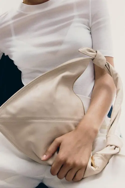H&m Shoulder Bag With Scarf-look Design And Tie Details - Light Beige