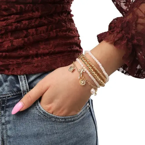 CELEBRITY PINK Stackable Beaded And Charm Bracelet Set