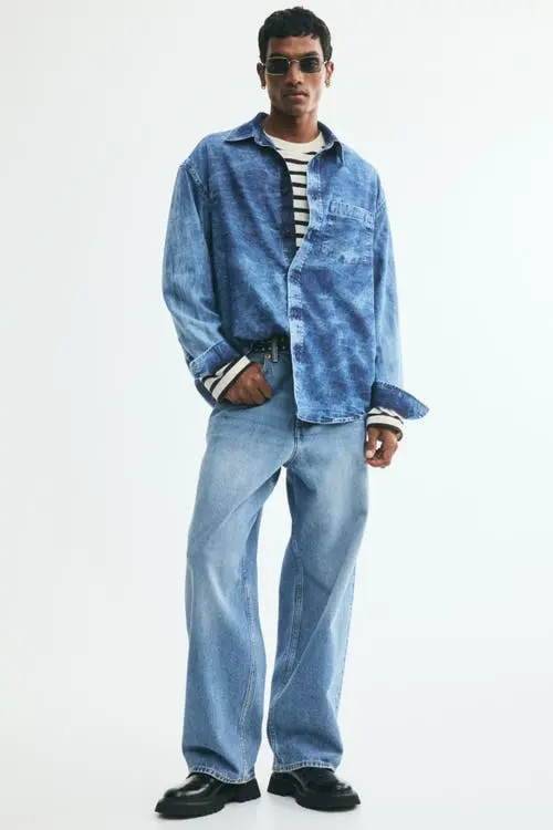 H&m Relaxed-fit Washed Denim Shirt