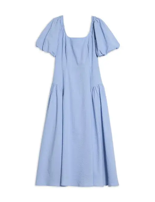 ALBARAY Seersucker Square Neck Tiered Midi Dress