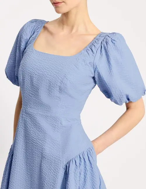 ALBARAY Seersucker Square Neck Tiered Midi Dress