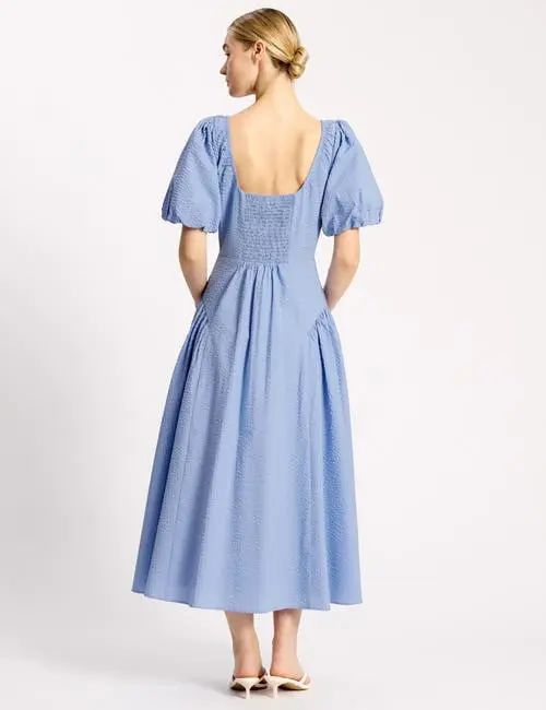 ALBARAY Seersucker Square Neck Tiered Midi Dress