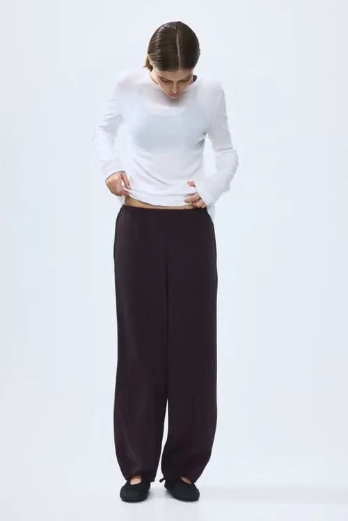 H&M Viscose-blend Barrel-leg Pants - Dark Brown