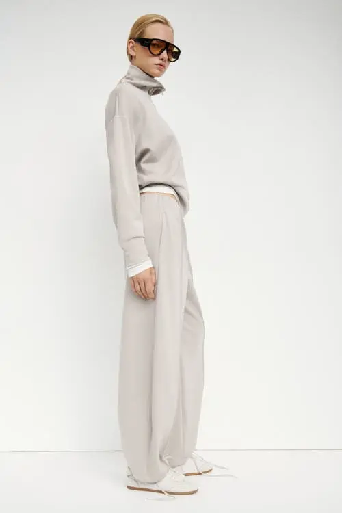H&m Viscose-blend Barrel-leg Pants - Light Beige