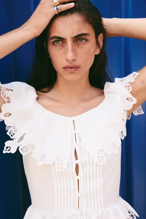 H&m Flounced Eyelet-embroidered Blouse