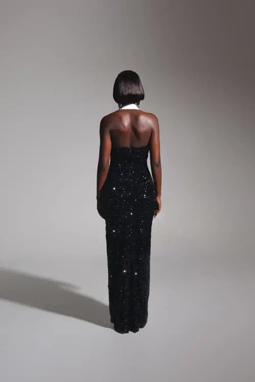 OFUURE Ria Halter Sequin Maxi Dress With Contrast Collar