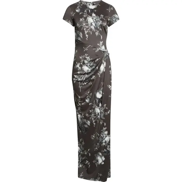 Oscar De La Renta Floral Print Draped Jersey Maxi Dress