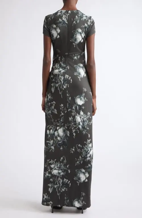 Oscar De La Renta Floral Print Draped Jersey Maxi Dress