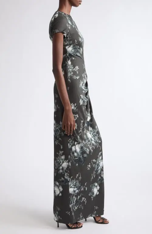 Oscar De La Renta Floral Print Draped Jersey Maxi Dress