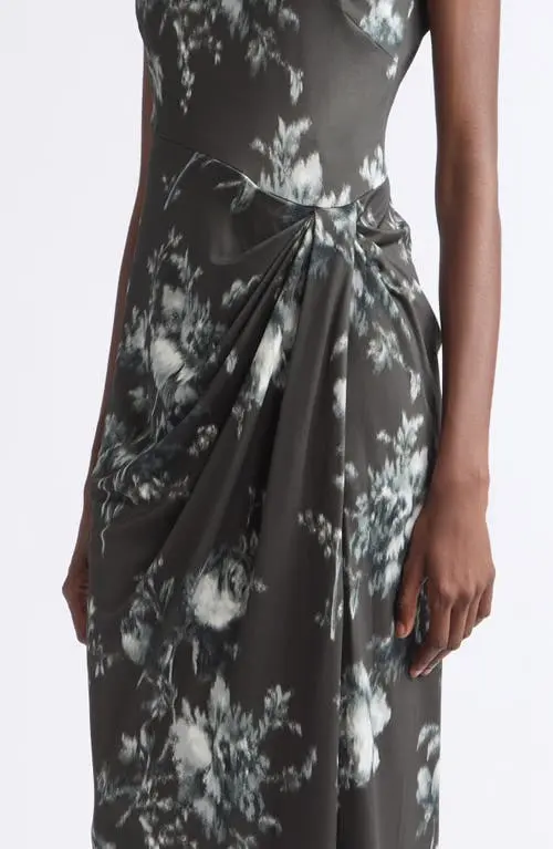 Oscar De La Renta Floral Print Draped Jersey Maxi Dress